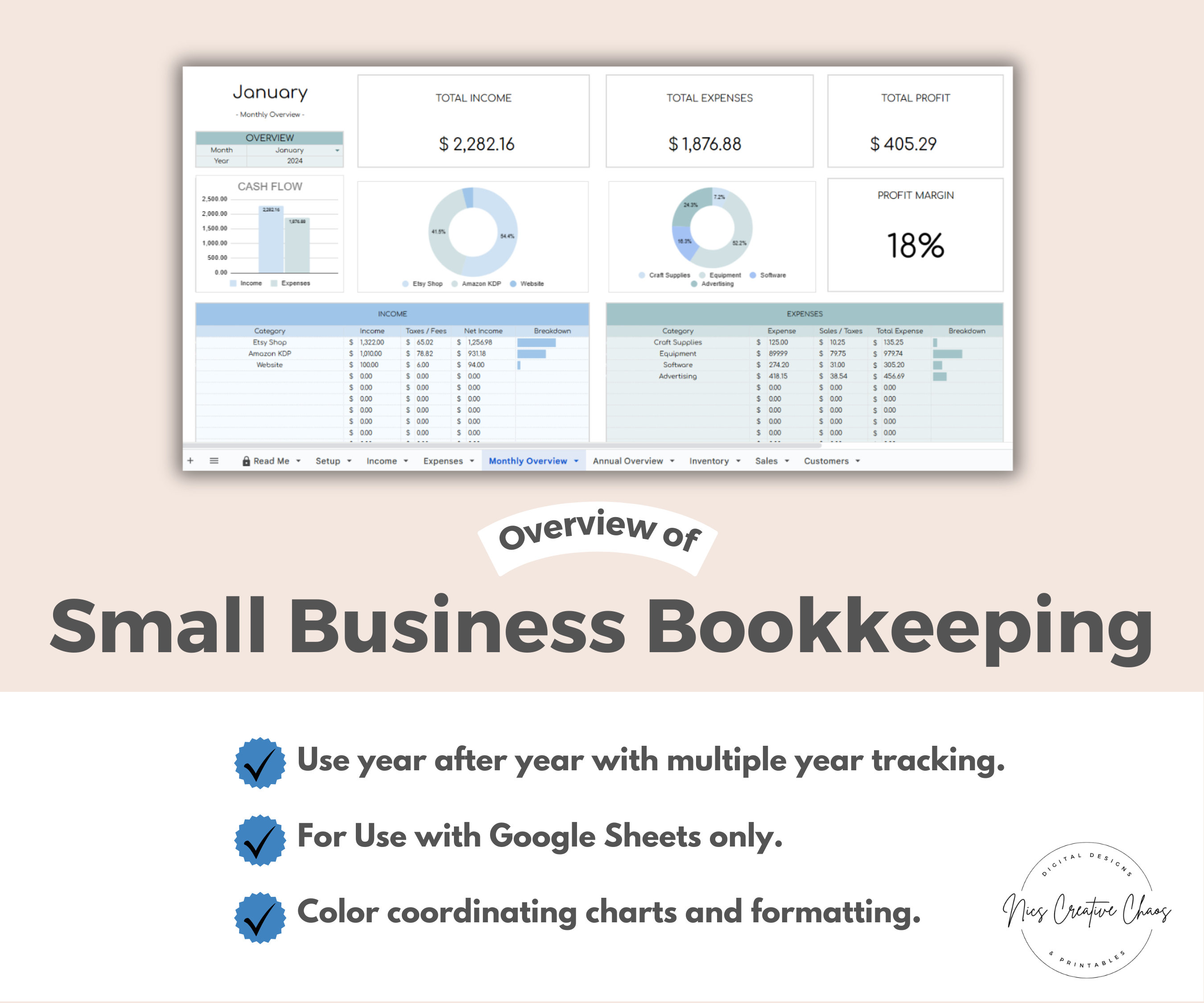 Small Business Bookkeeping Spreadsheet, Google Sheets, Small Business ...