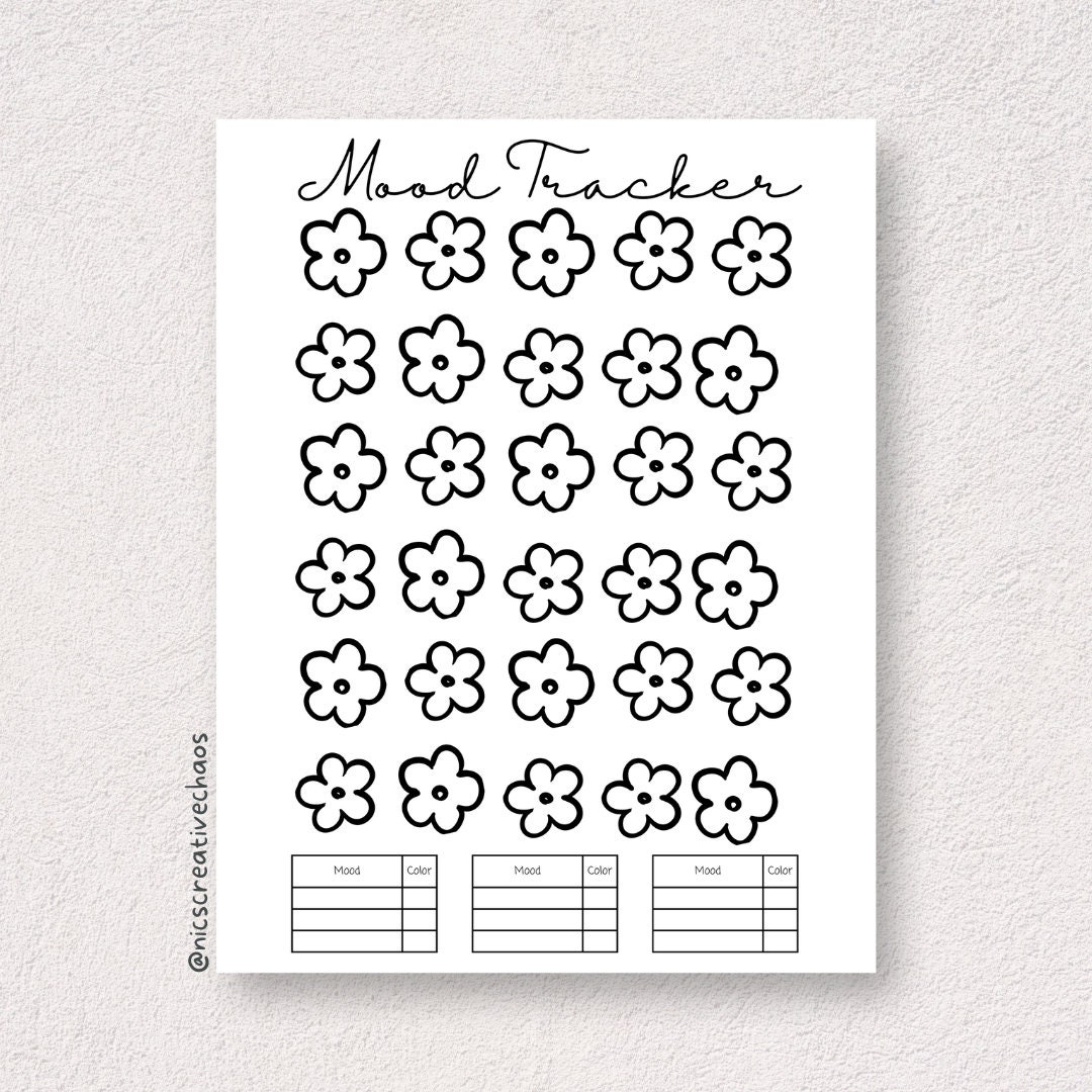 Mood Tracker Coloring Sheet, Wellness Planner Printable, Monthly Mood ...