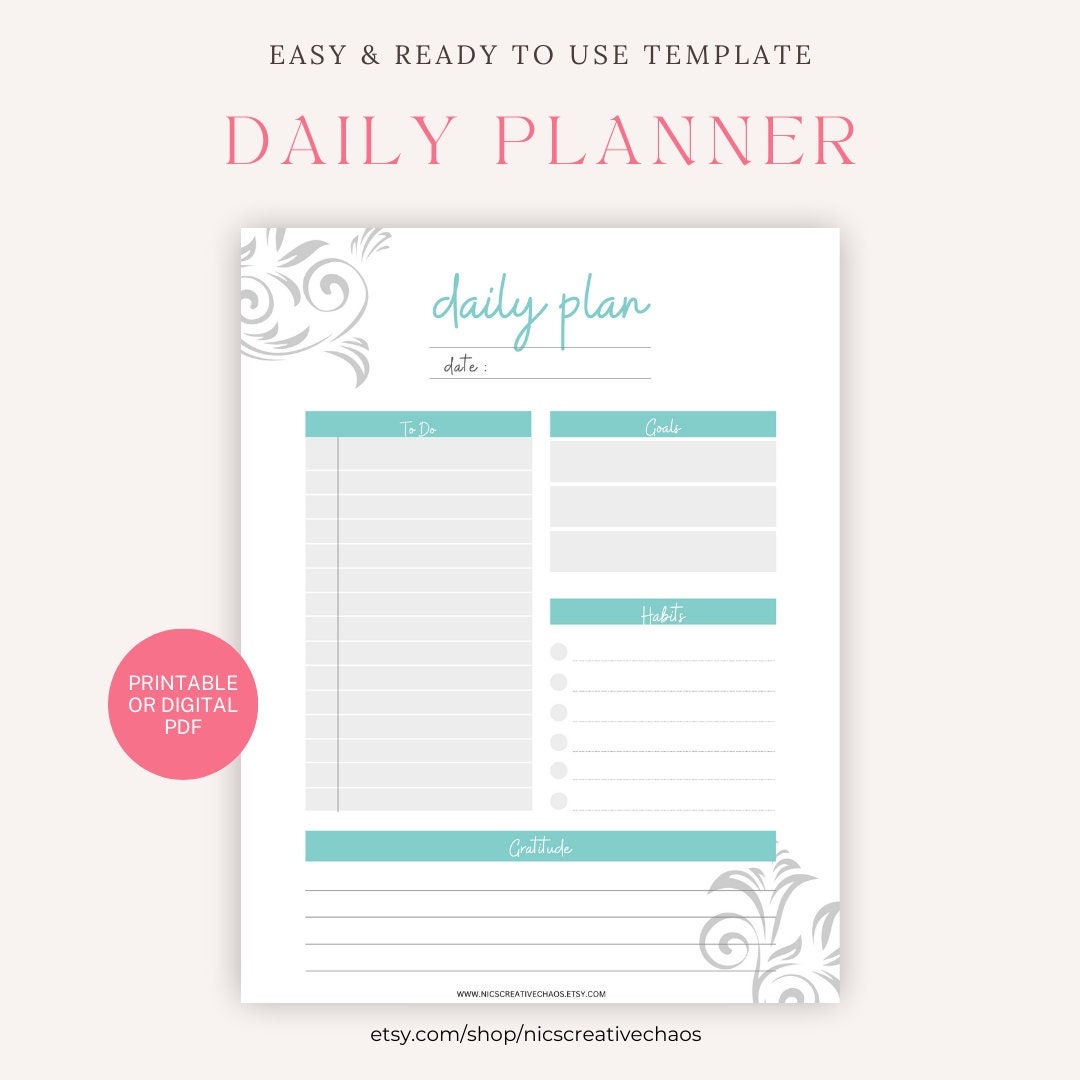 Printable Daily Planner to Do List | Daily Habits, Daily Goals, Daily ...