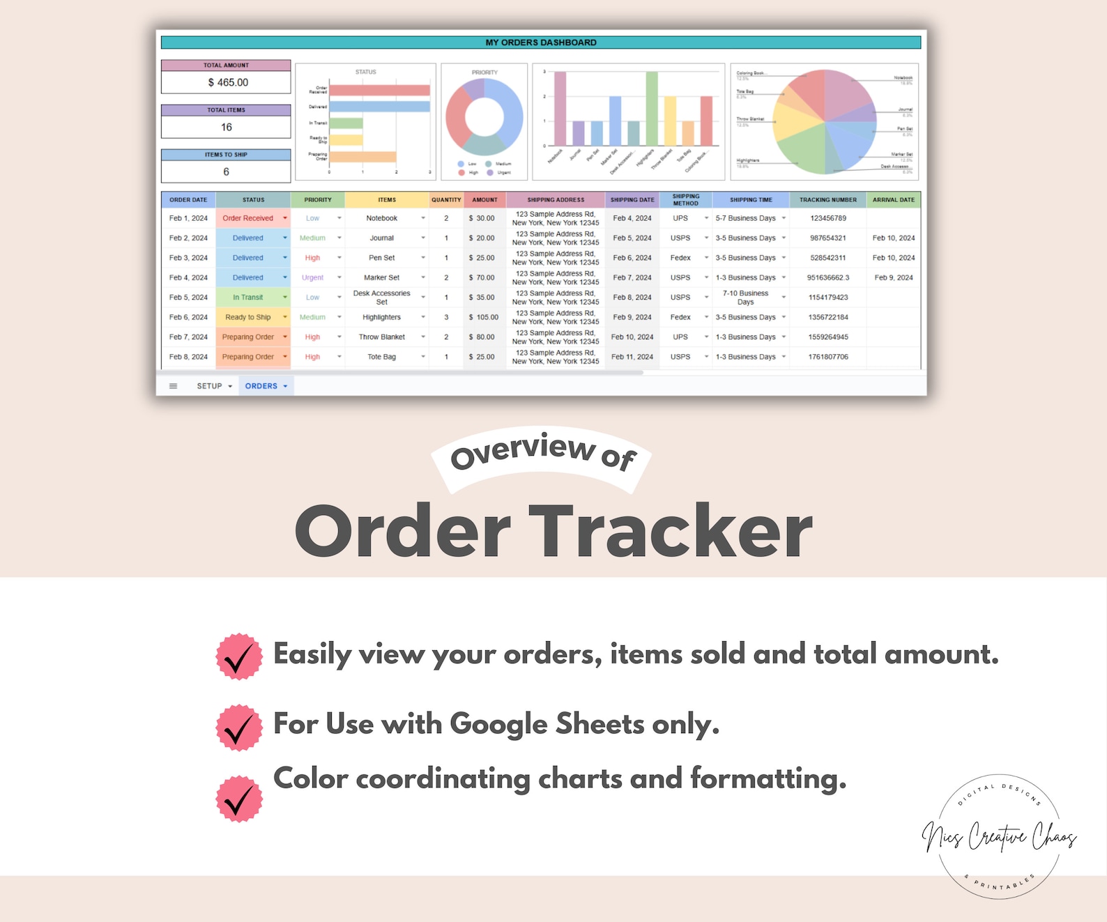 Order Tracker Spreadsheet, Google Sheets, Small Business Spreadsheet ...