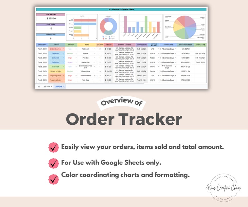 Order Tracker Spreadsheet, Google Sheets, Small Business Spreadsheet ...