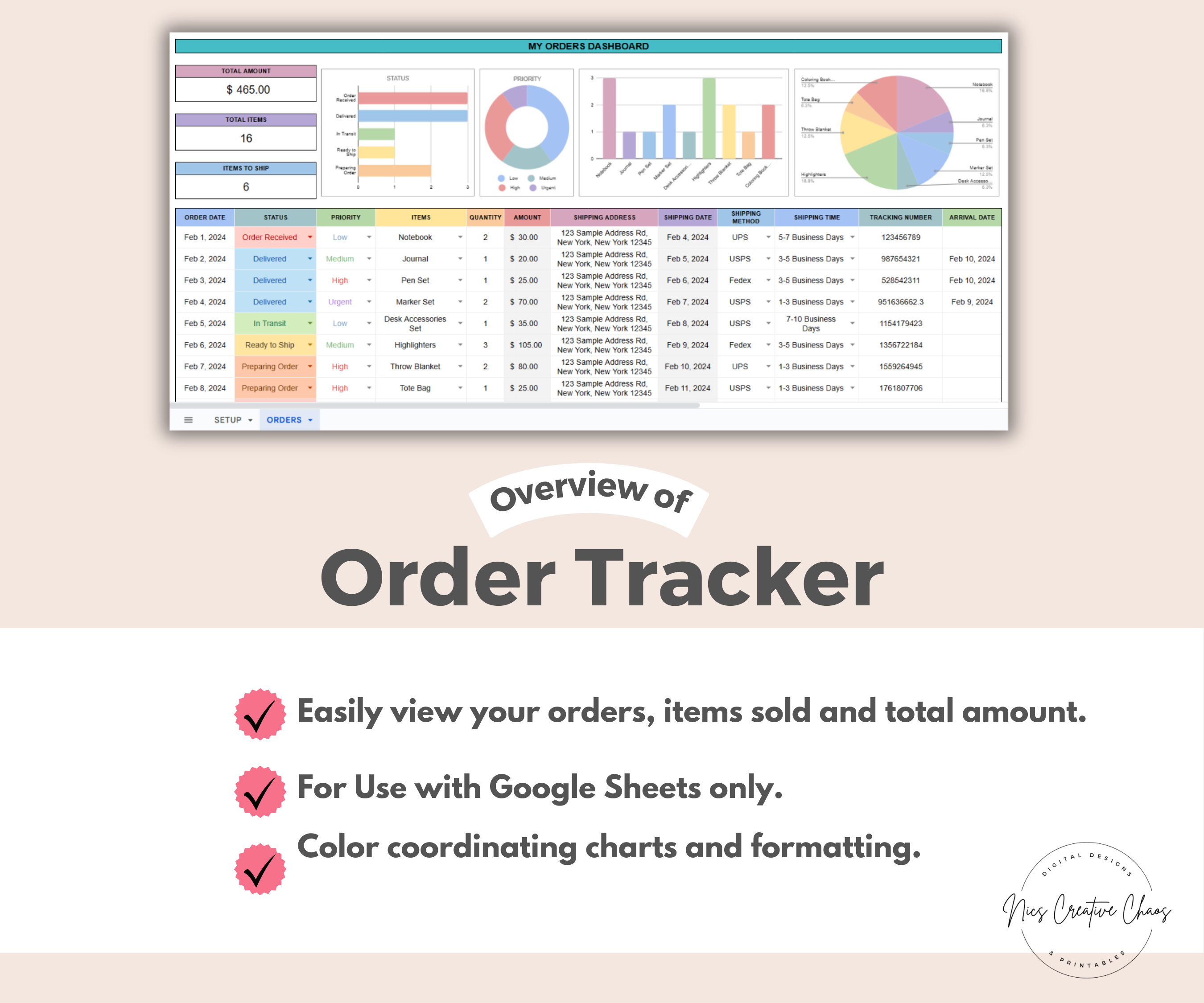 Order Tracker Spreadsheet, Google Sheets, Small Business Spreadsheet ...