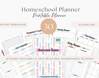 Printable Homeschool Planner, Teacher Planner, Lesson Plan, Attendance ...