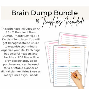 Printable to Do Lists, Brain Dump Printables, Checklists Priority ...