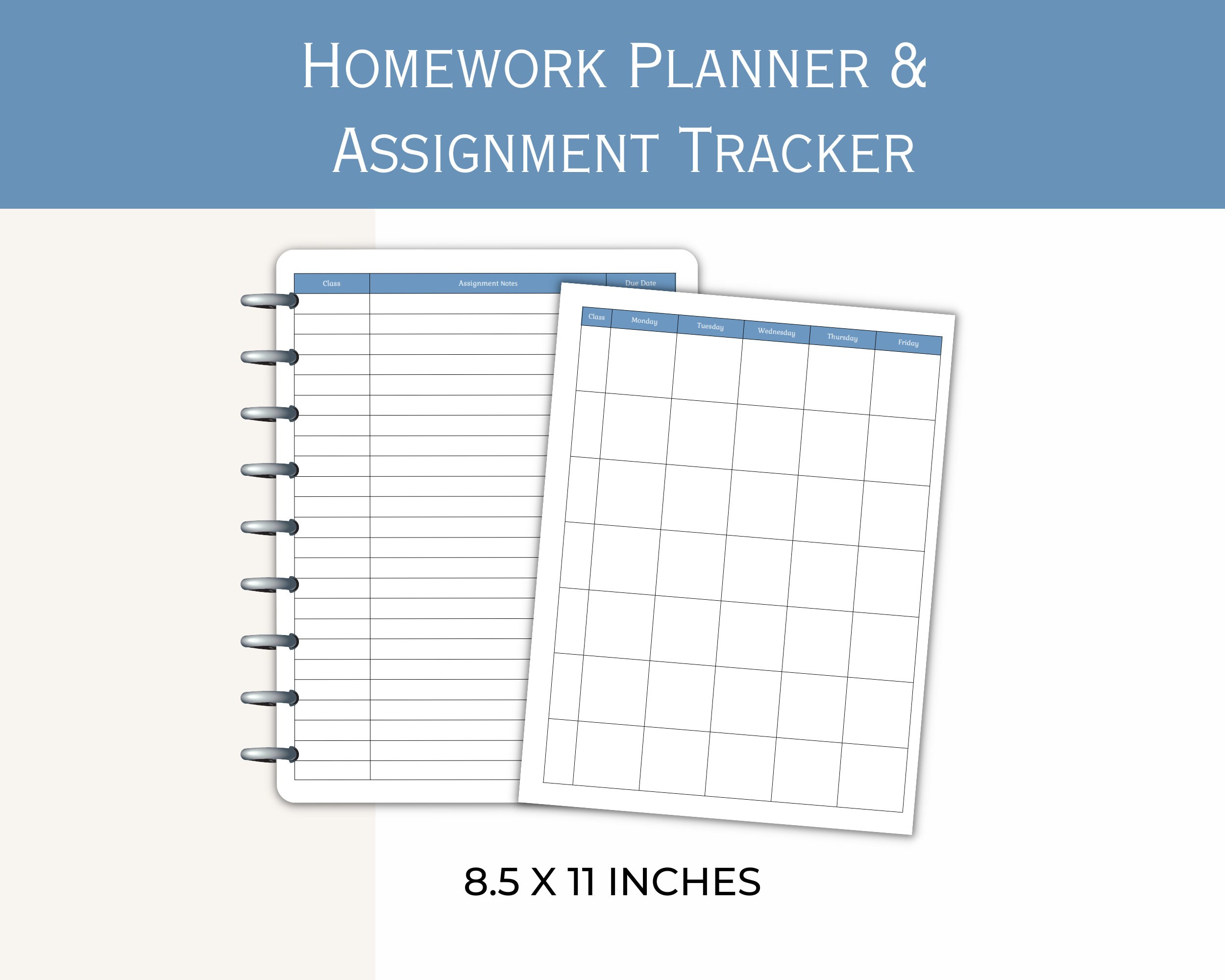 Homework Assignment Tracker Printable Planner Template, Weekly College ...