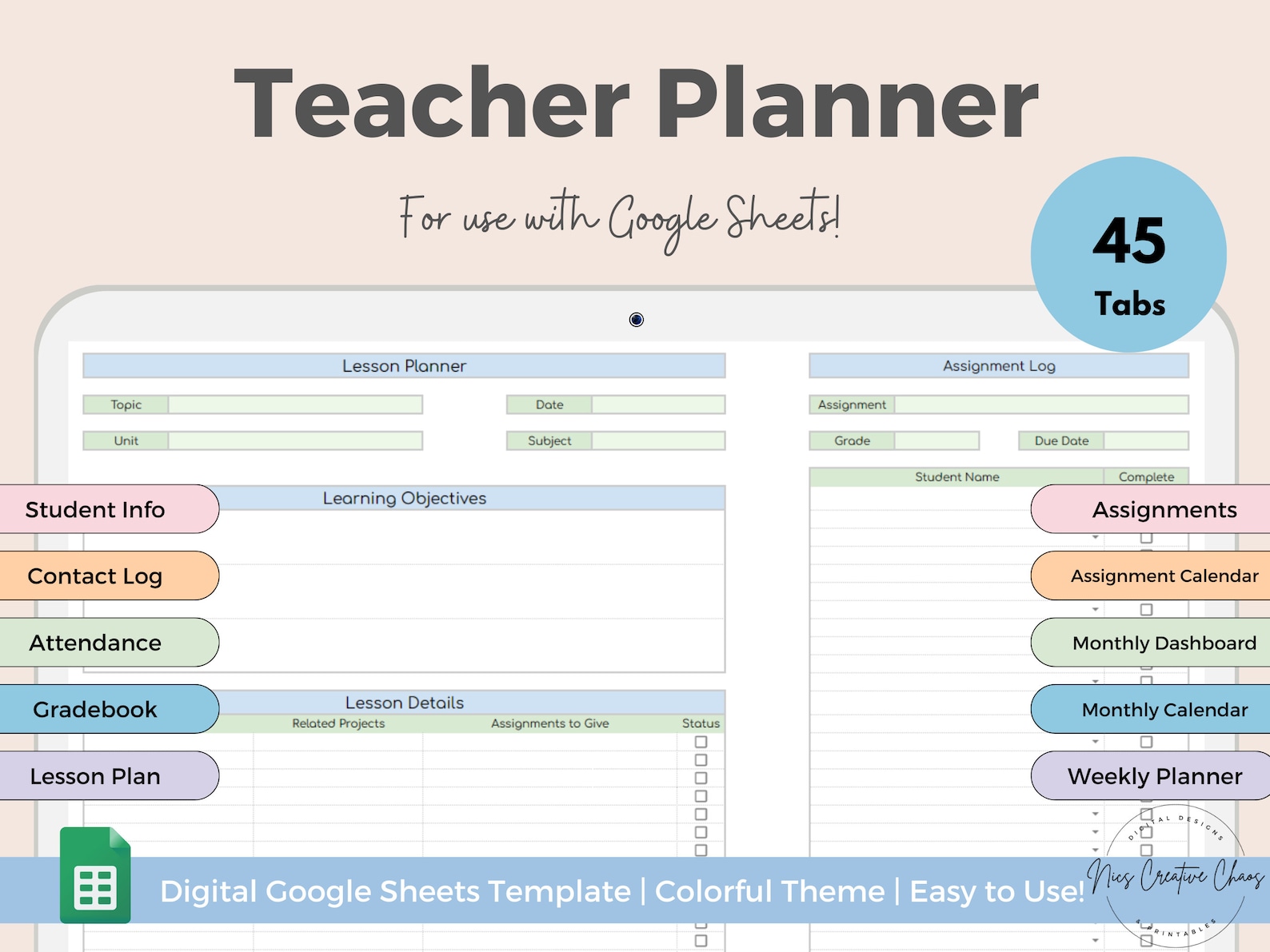 Teacher Planner Google Sheets, Attendance Checklist Spreadsheet ...