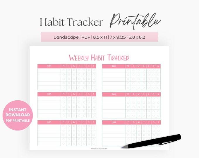Weekly Habit Tracker Printable Planner, Full Month on One Page ...