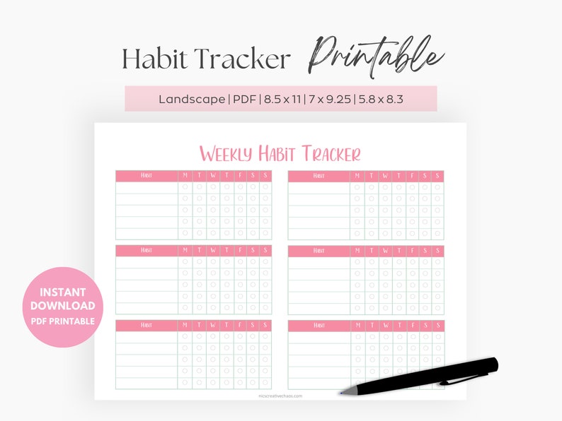 Weekly Habit Tracker Printable Planner, Full Month on One Page ...