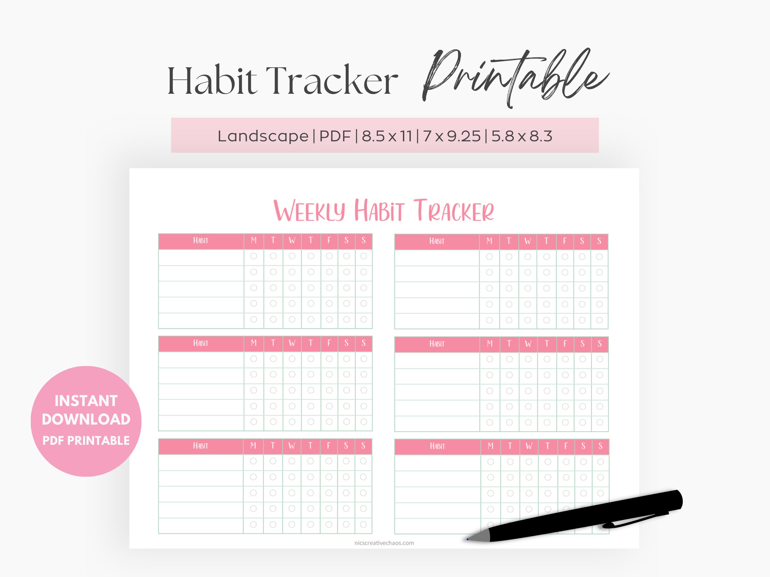 Weekly Habit Tracker Printable Planner, Full Month on One Page ...