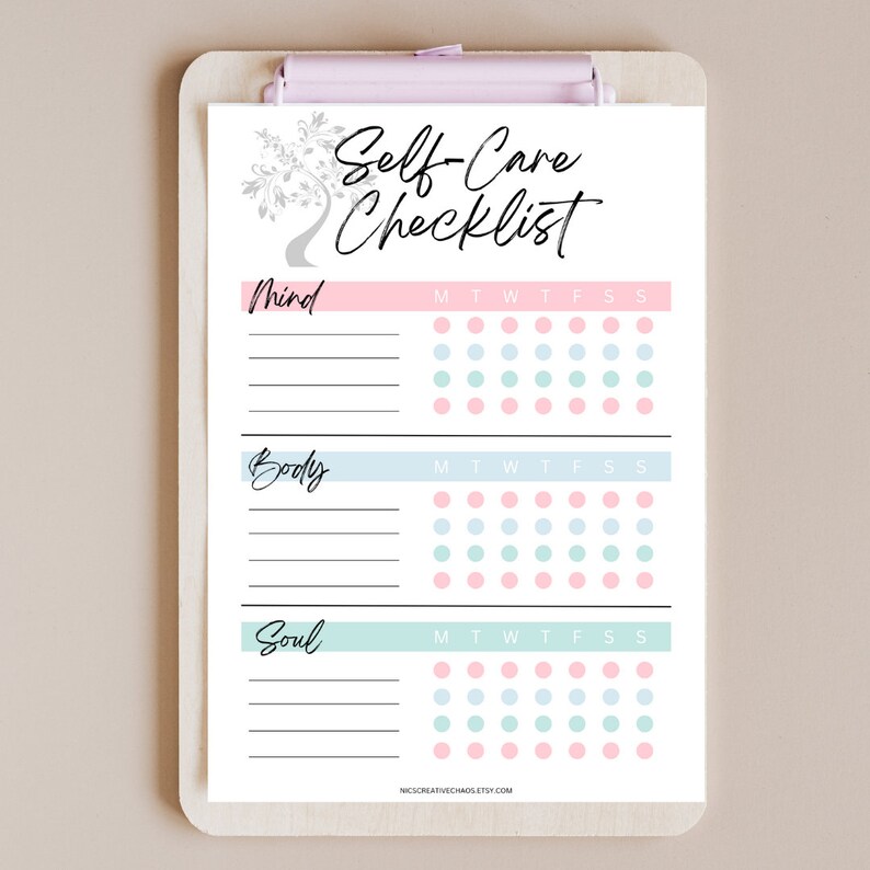 Weekly Self Care Checklist, Mind Body Soul Self-care Planner Printable, Daily Symptom Tracker ...