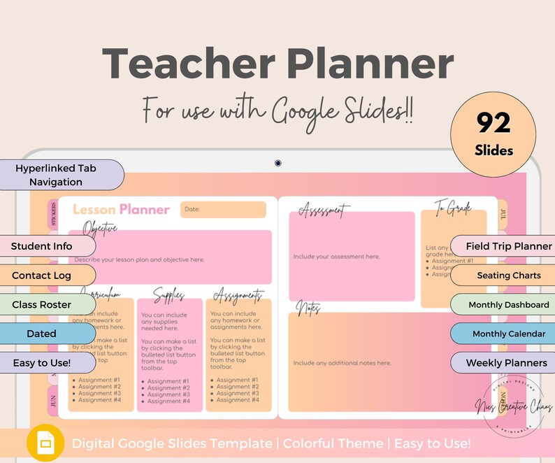Digital Teacher Planner Google Slides, Class Roster, Lesson Plan, Field ...