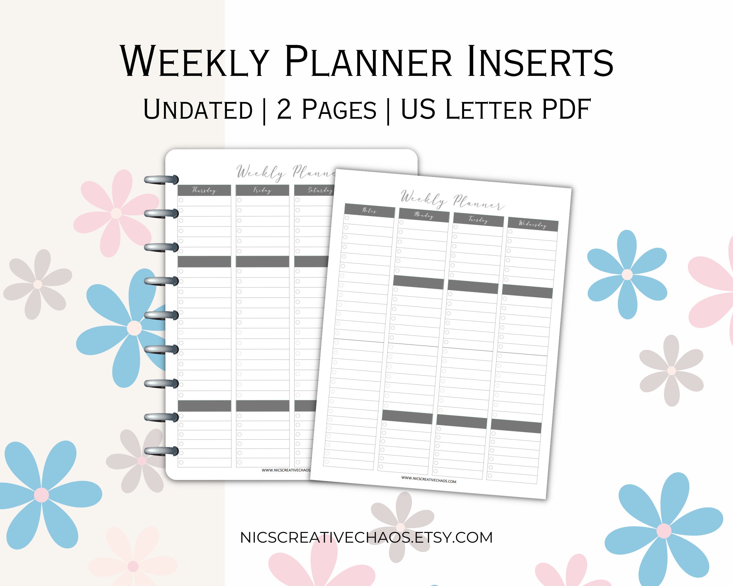 Undated Weekly Planner Printable, Vertical Checklist Lined Notes, Big ...