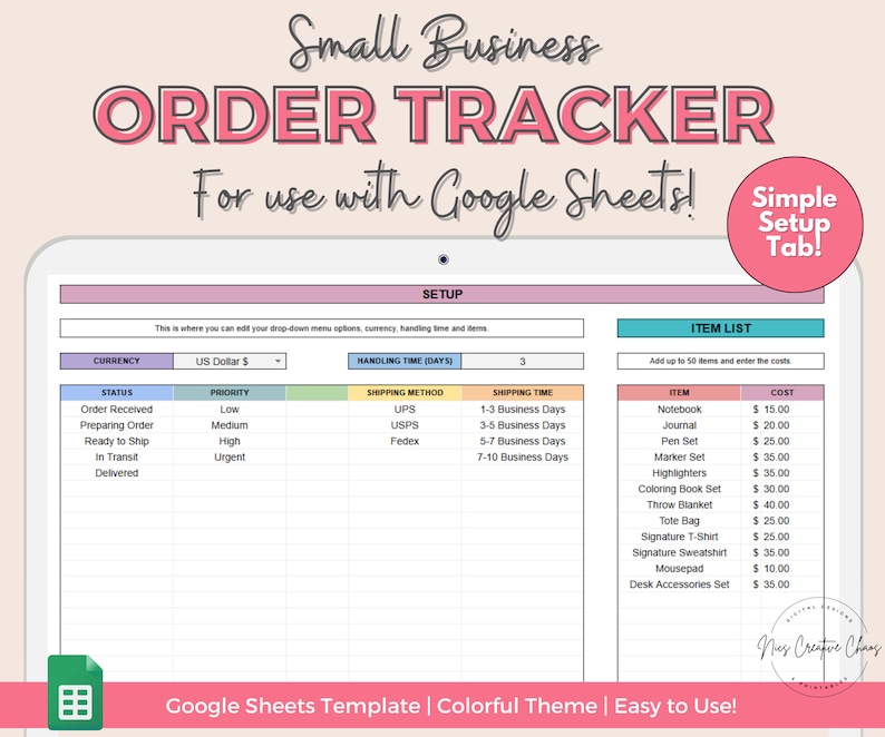 Order Tracker Spreadsheet, Google Sheets, Small Business Spreadsheet ...