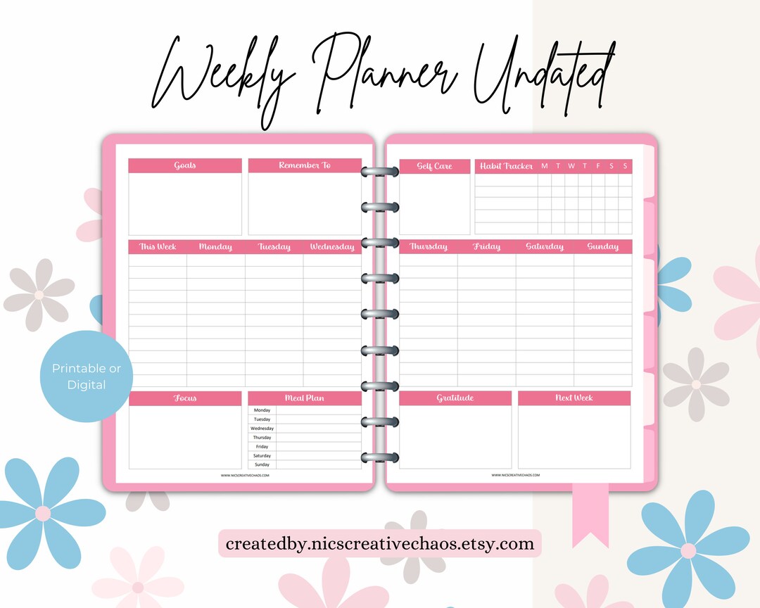 Undated Weekly Planner Printable, Vertical Lined, Week on Two Page ...