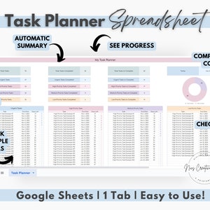 Task Tracker Spreadsheet Google Sheets, Digital Task Planner, to Do ...
