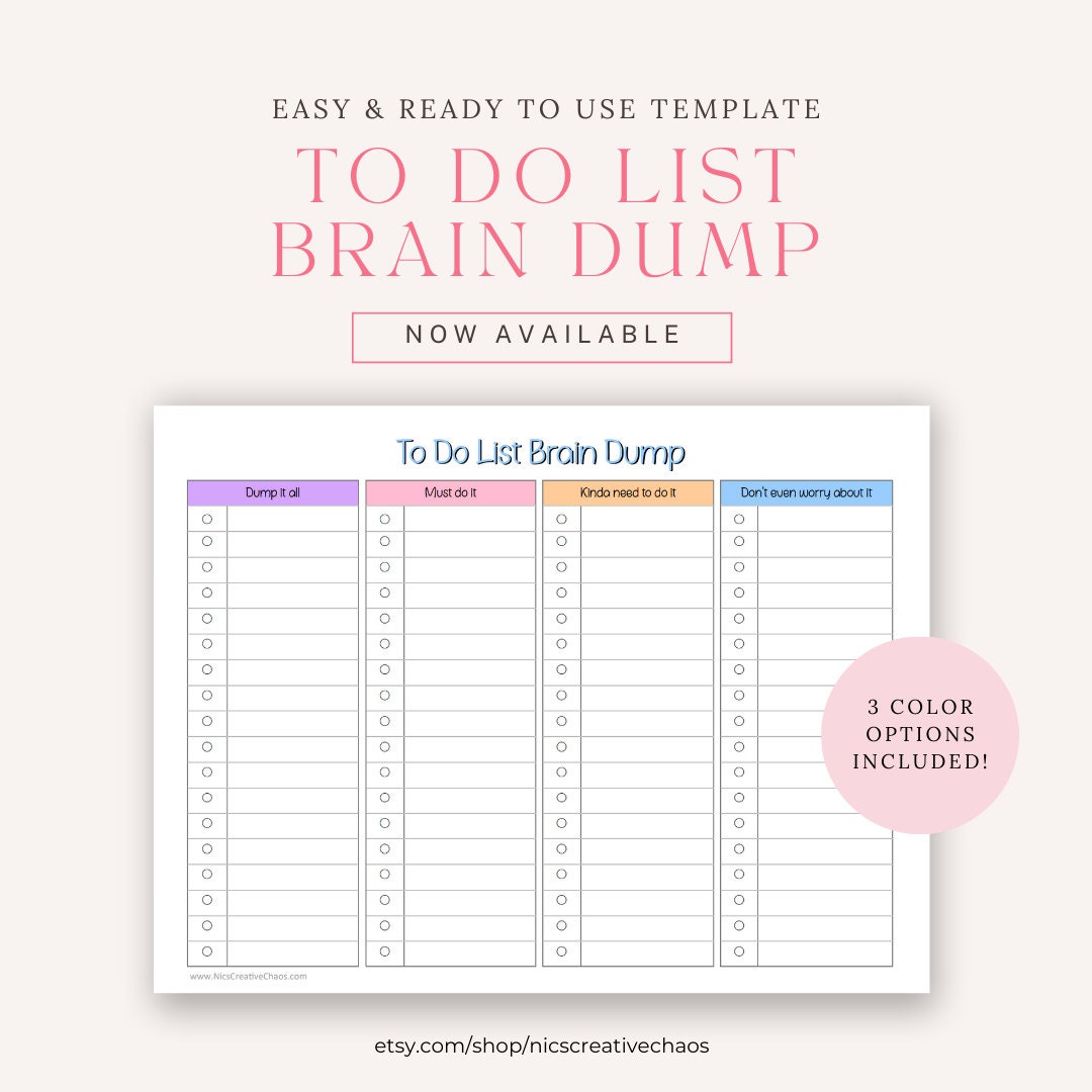 To Do Lists Brain Dump Printable 3 Simple Functional Printables and ...