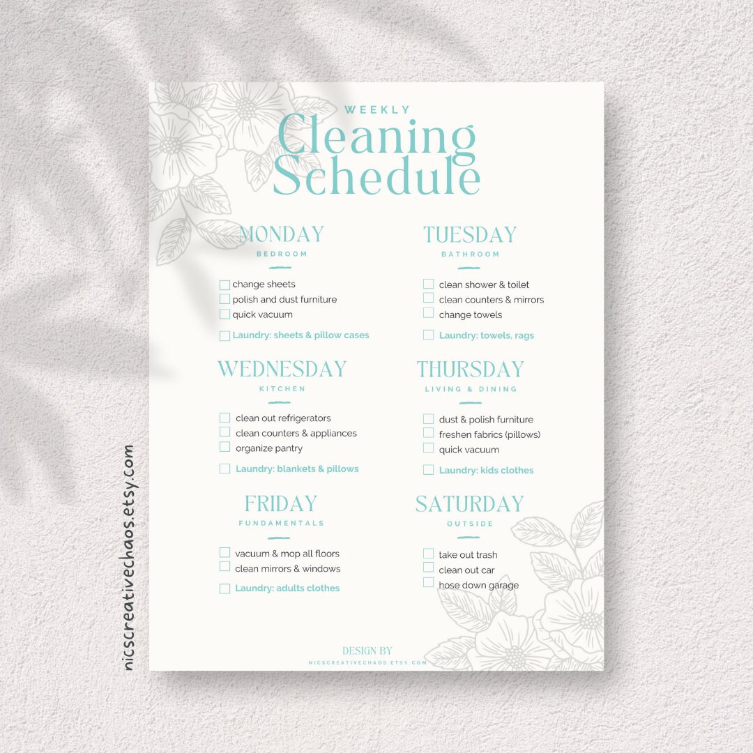 Weekly Cleaning Planner Checklist Printable Planner Template - Etsy