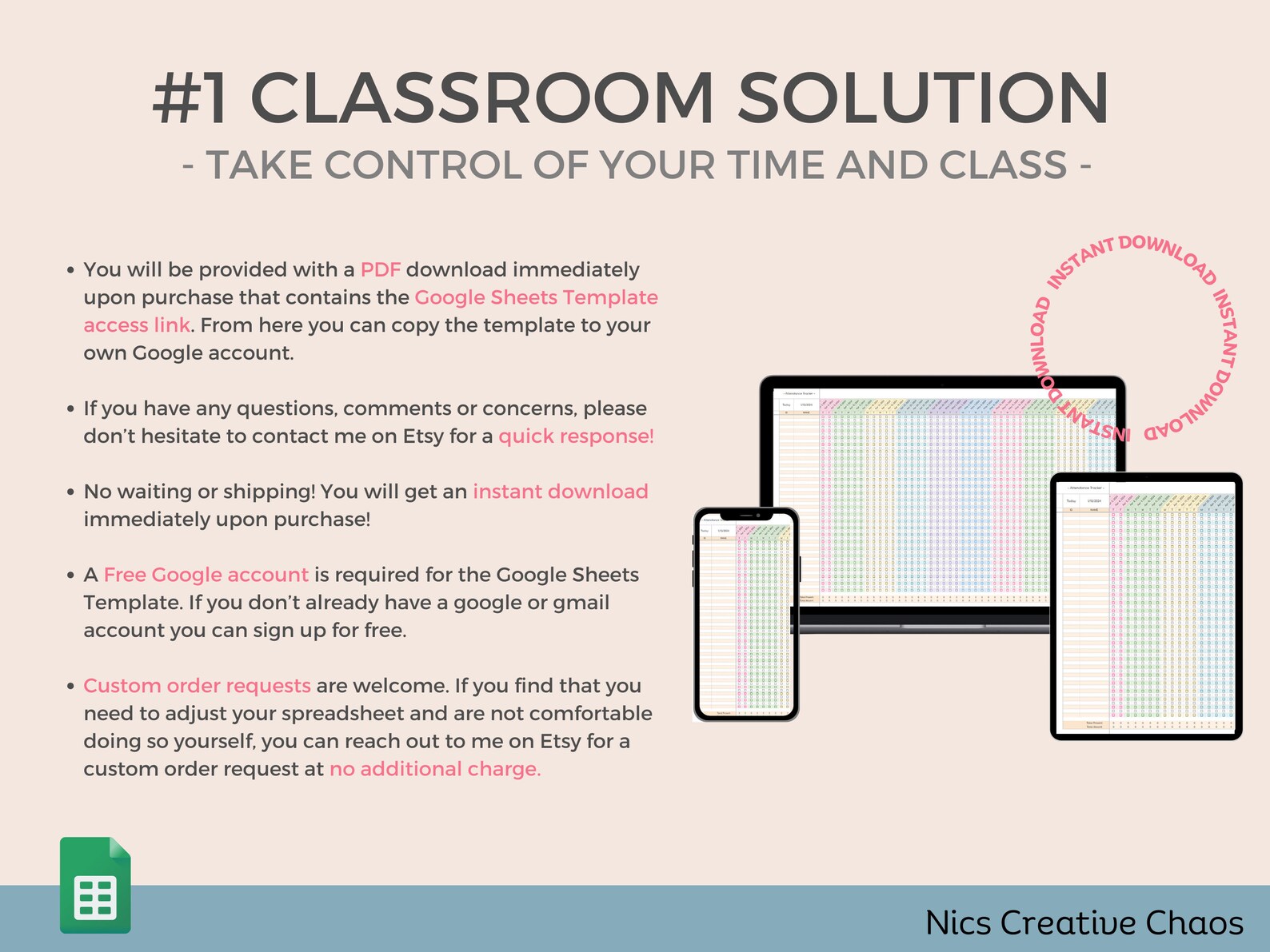 Teacher Planner Google Sheets, Attendance Checklist Spreadsheet ...