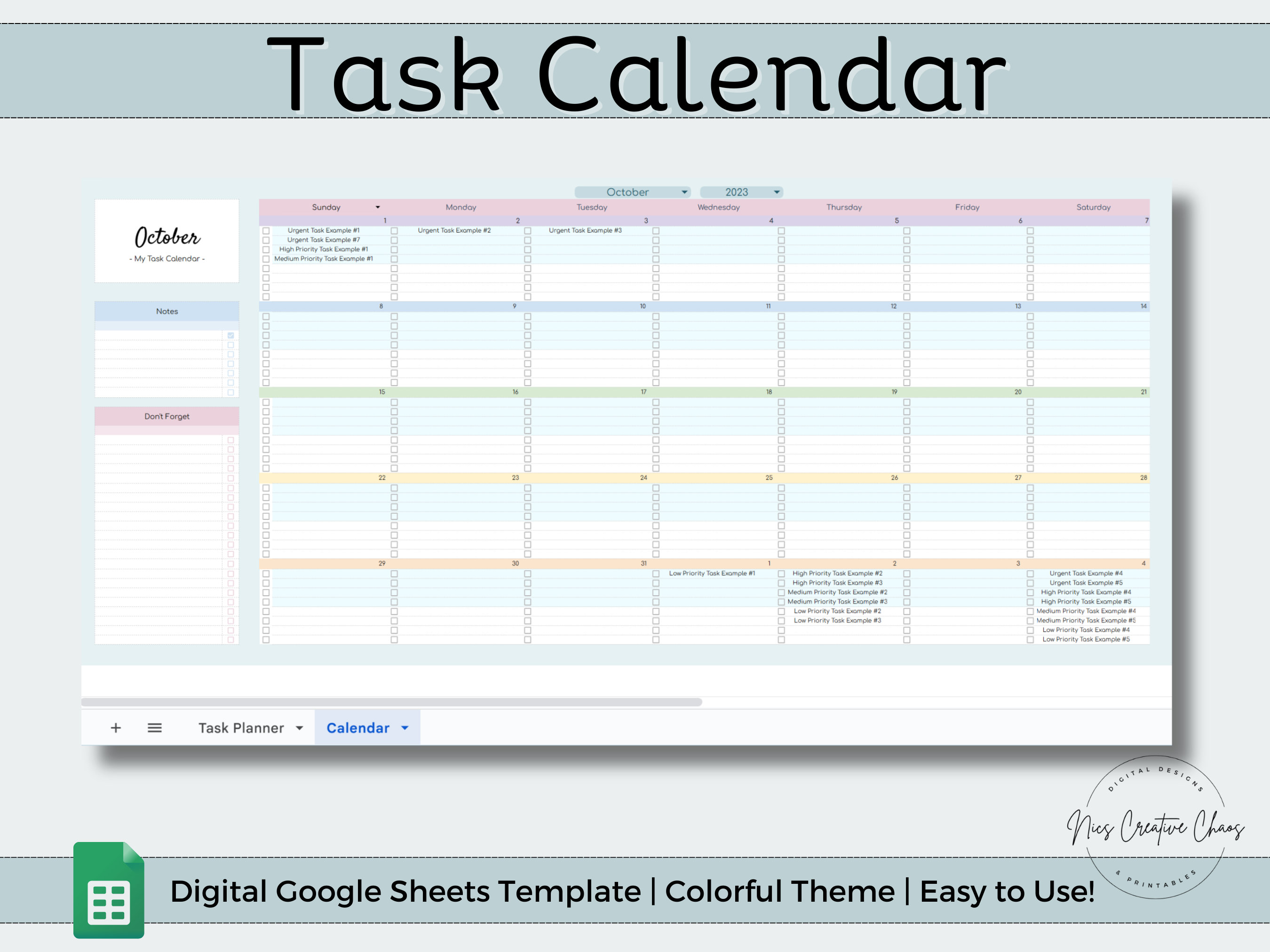 Task Tracker Spreadsheet Google Sheets, Task Planner, to Do List ...