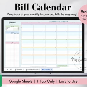 Monthly Bill Tracker Spreadsheet, Google Sheets Bill Calendar, Monthly Bill Planner, Income ...