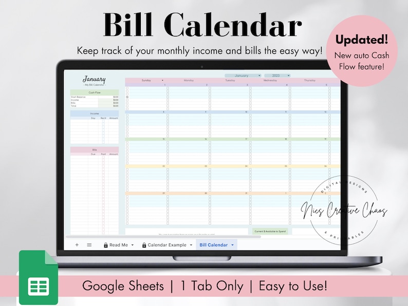Monthly Bill Tracker Spreadsheet, Google Sheets Bills Calendar, Monthly ...