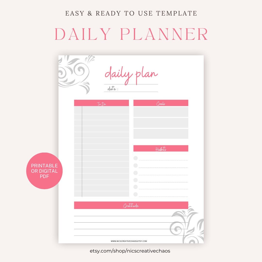Printable Daily to Do List Planner | Habits, Goals, Gratitude | White ...