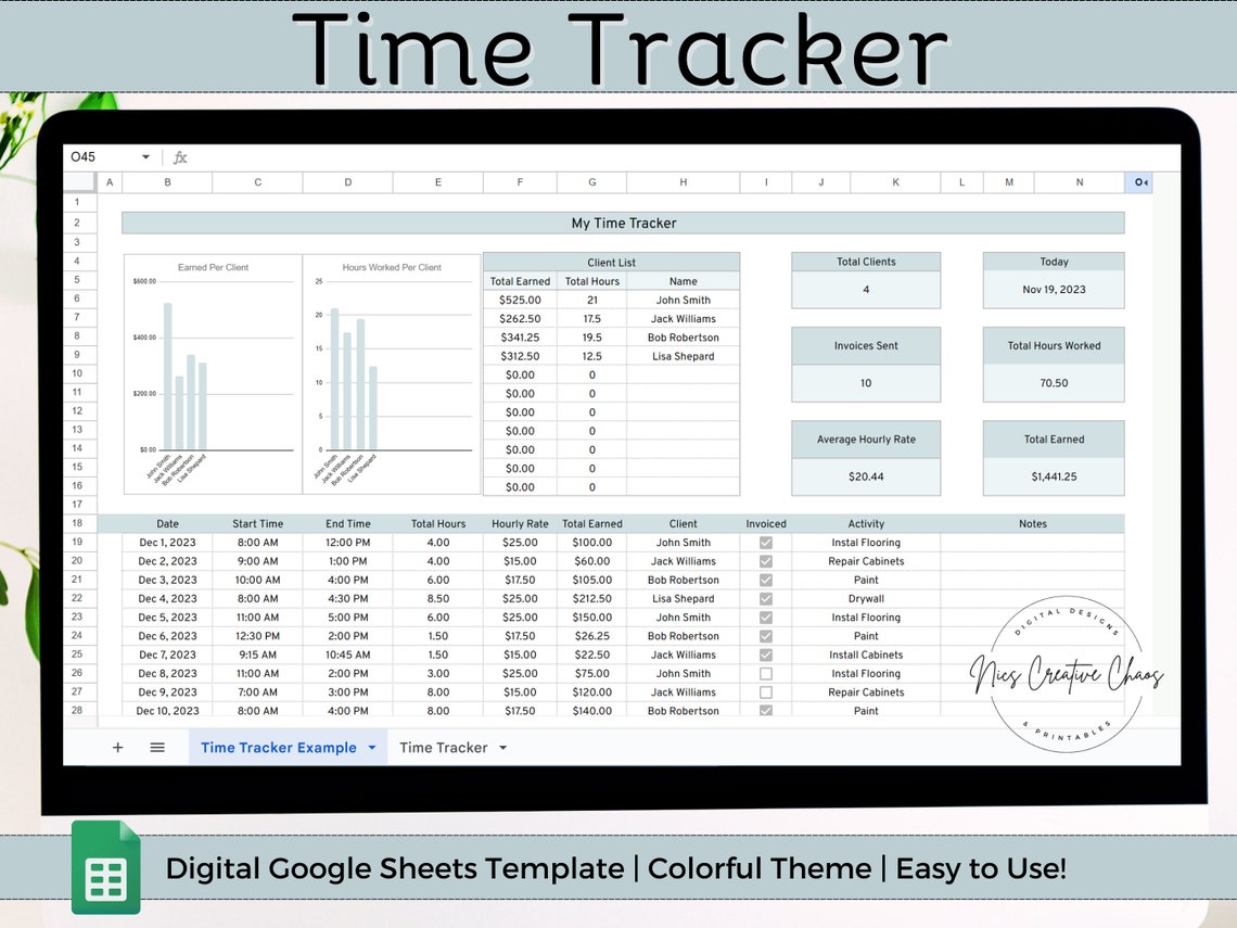 Time Tracker Spreadsheet Google Sheets, Freelancer Time Tracking, Pay ...