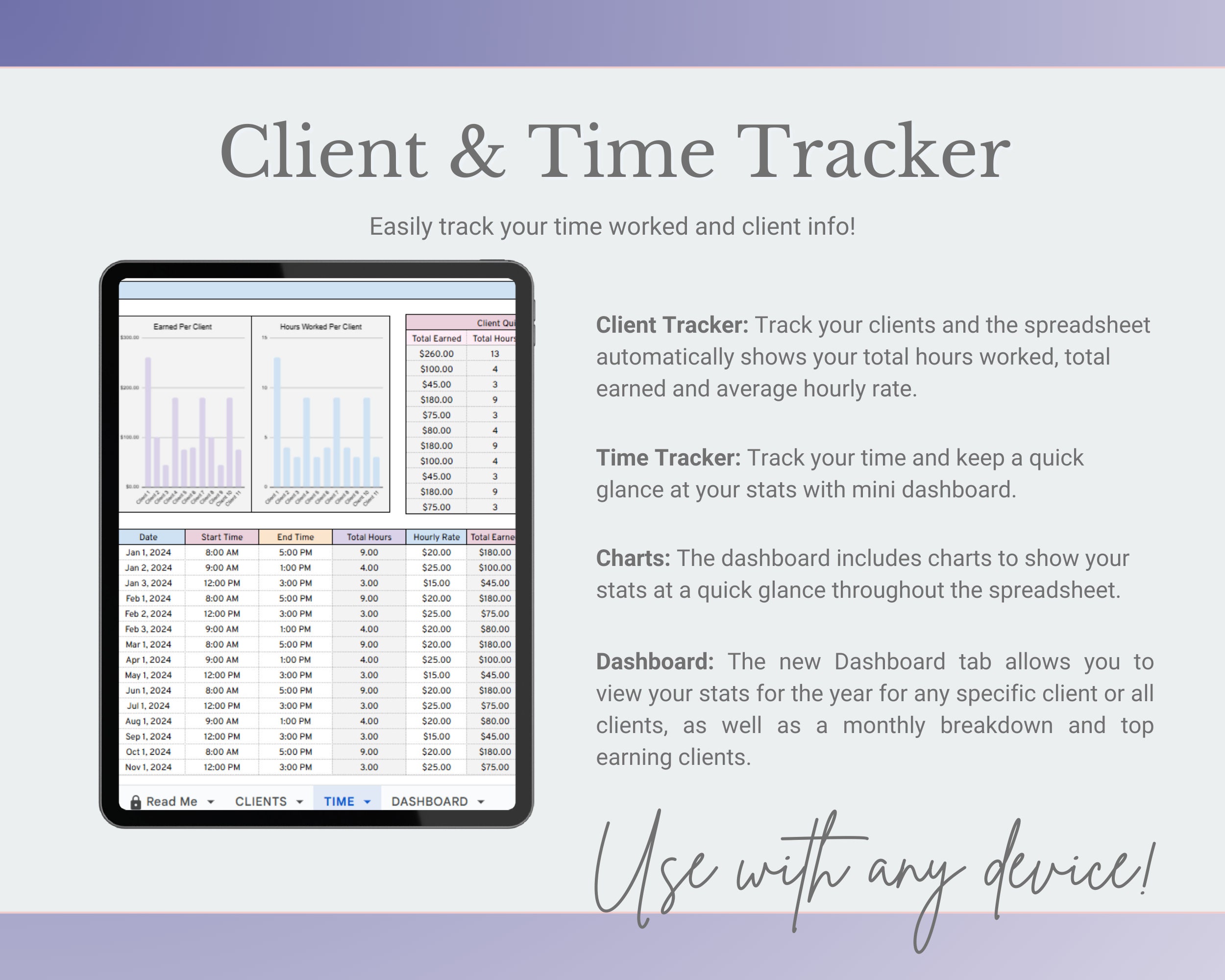 Client & Time Tracker Spreadsheet Google Sheets, Time Keeping Tracker ...