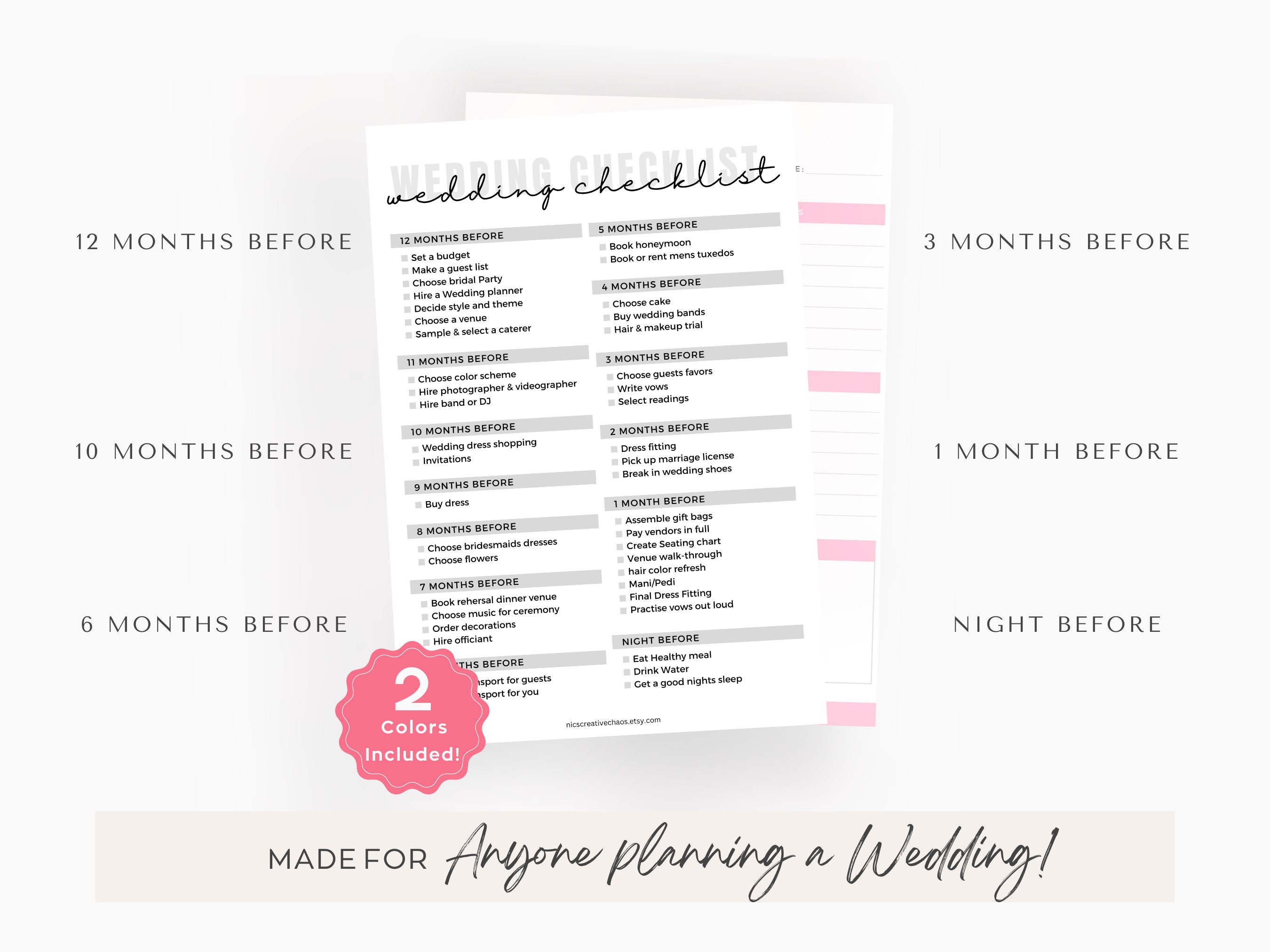 Wedding Checklist Printable, to Do Before Wedding Template Sheet for ...