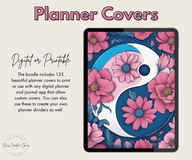 Printable Planner Covers, Digital Notebook Cover Bundle, Floral Digital ...