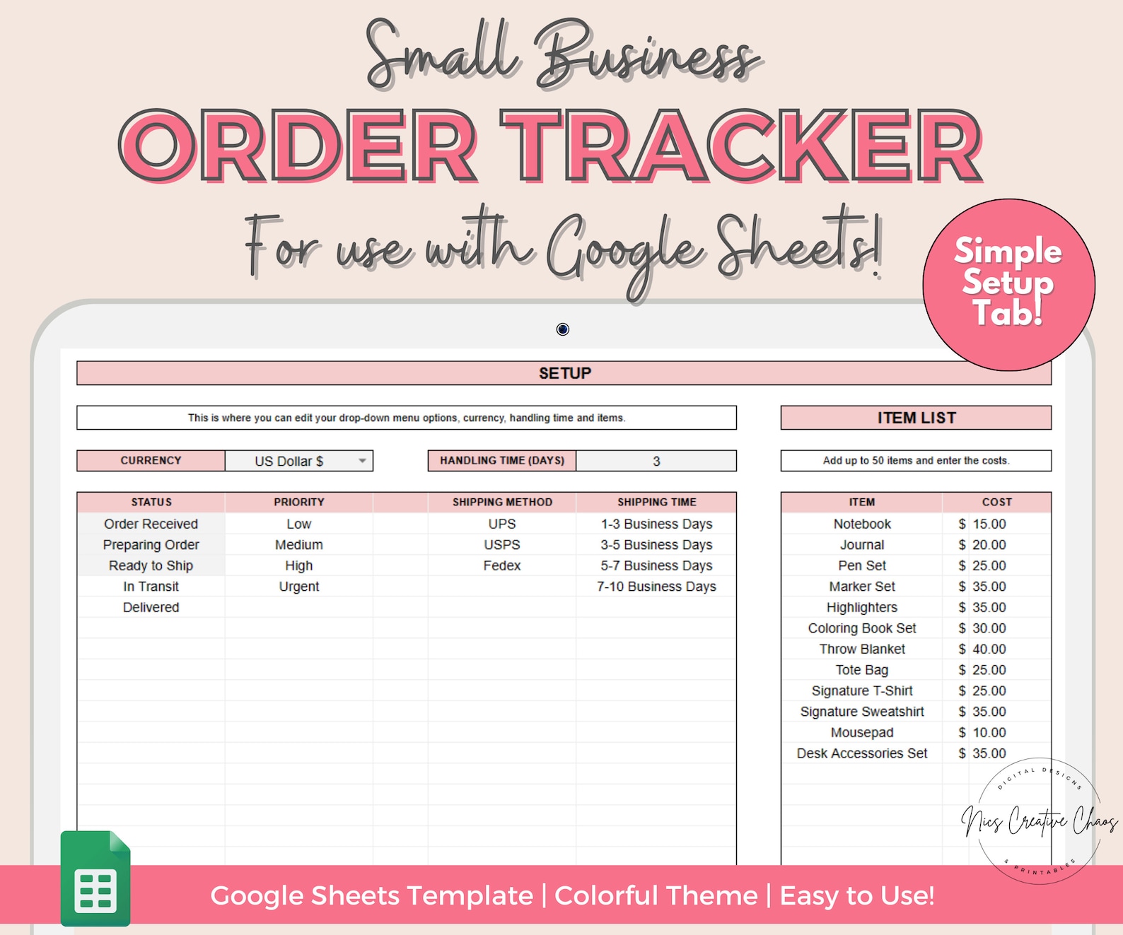 Order Tracker Spreadsheet, Google Sheets, Small Business Spreadsheet ...