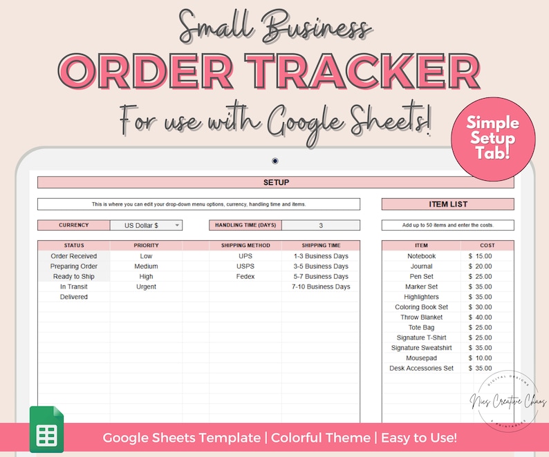 Order Tracker Spreadsheet, Google Sheets, Small Business Spreadsheet ...