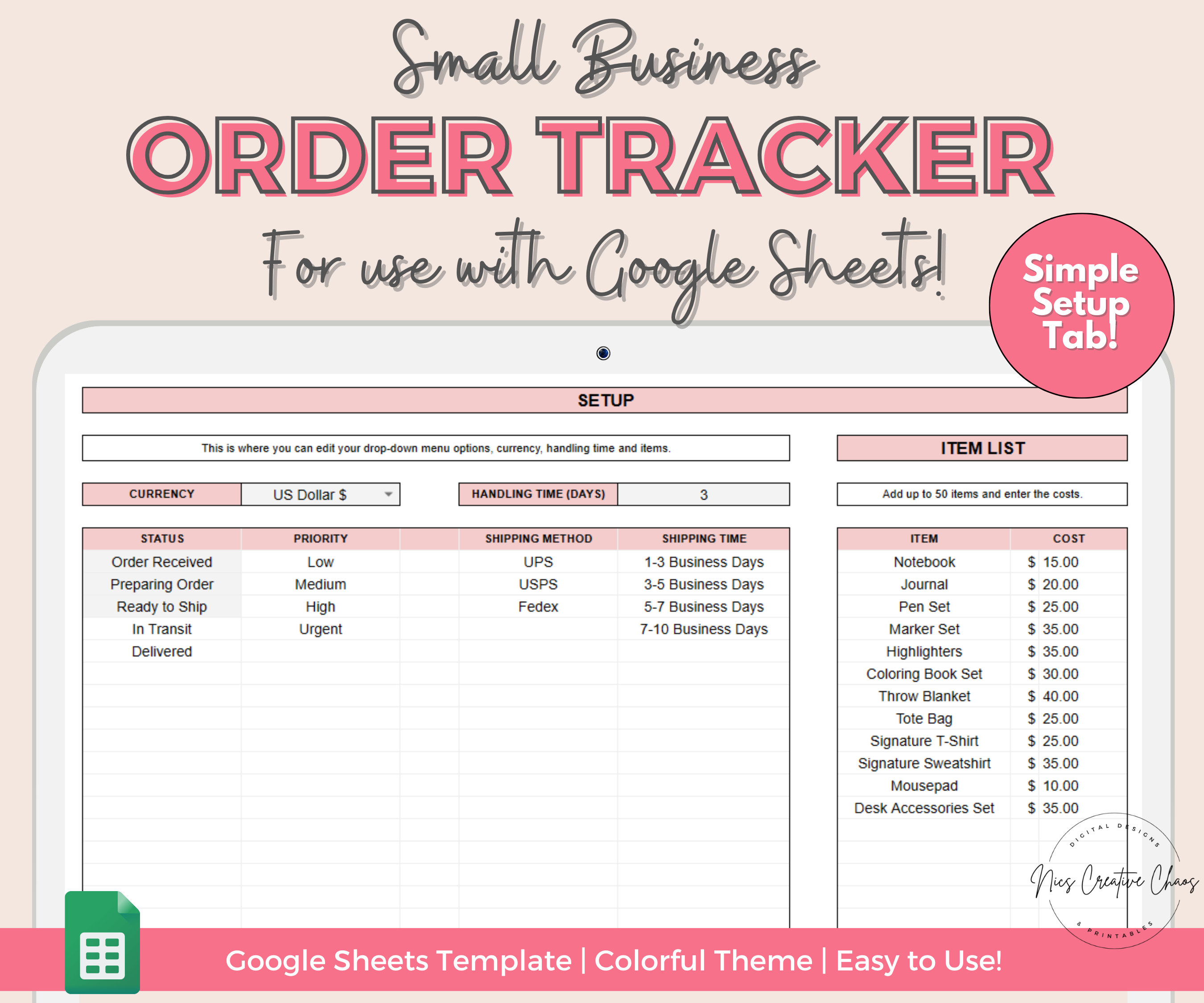 Order Tracker Spreadsheet, Google Sheets, Small Business Spreadsheet ...
