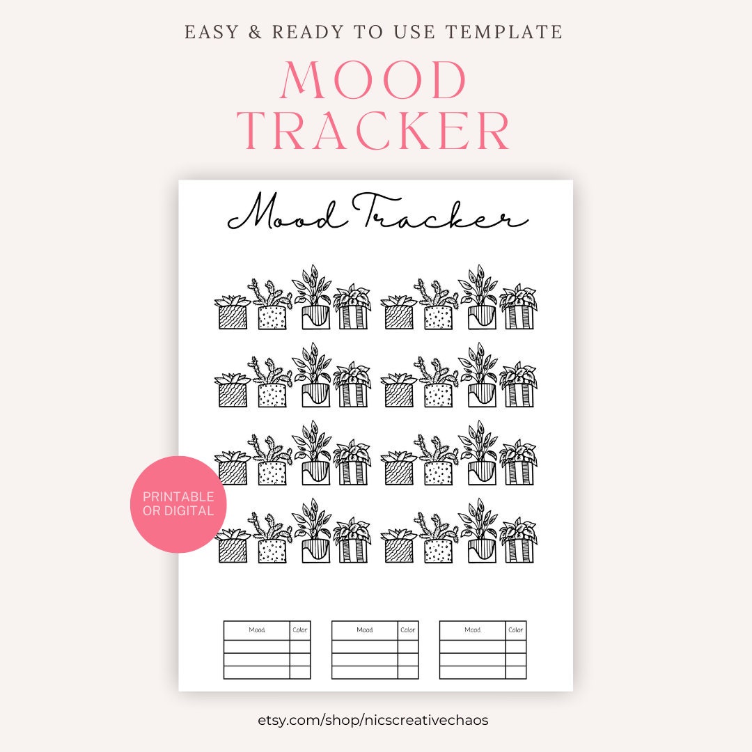 Printable Mood Tracker Log Template Sheet | Black & White Coloring Page ...