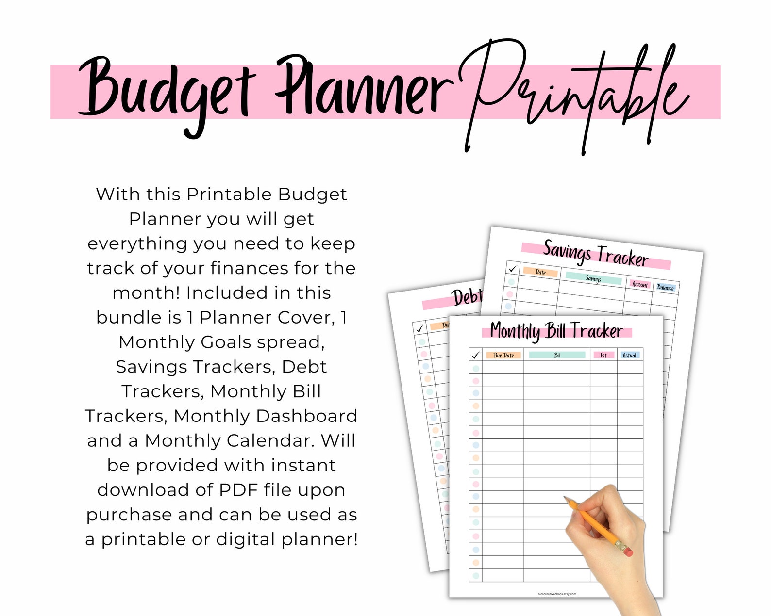 Printable Budget Planner BUNDLE Bill Tracker Printable, Savings ...