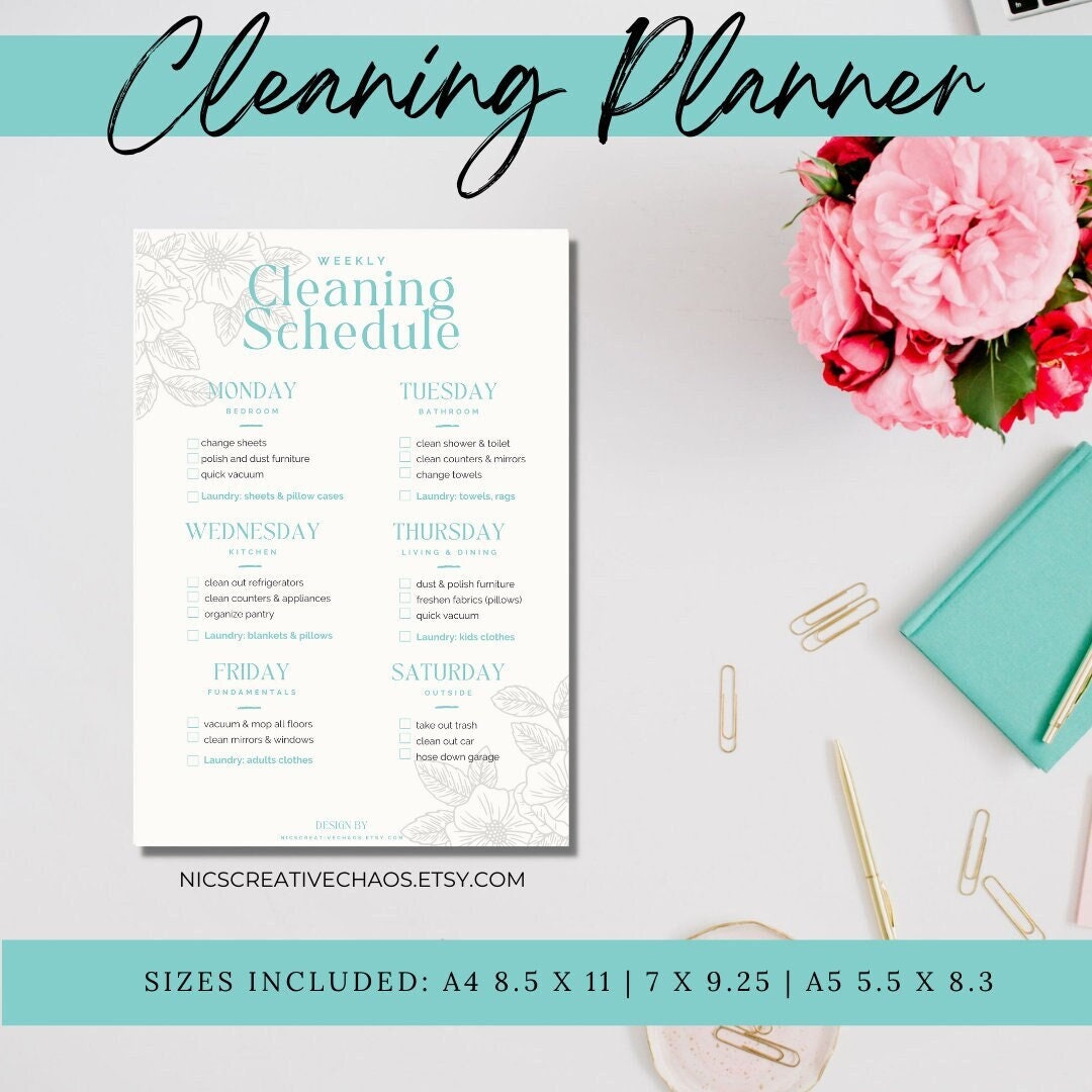 Weekly Cleaning Planner Checklist Printable Planner Template Schedule ...