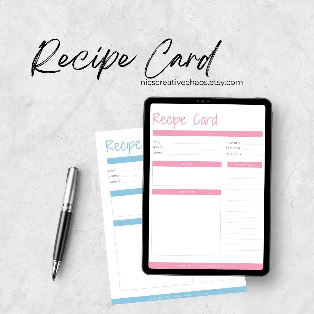 Printable Recipe Card, DIY Cookbook Templates, Meal Planner, Recipe ...