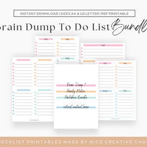 BUNDLE Checklists Printables, to Do Lists Printable, Brain Dump ...