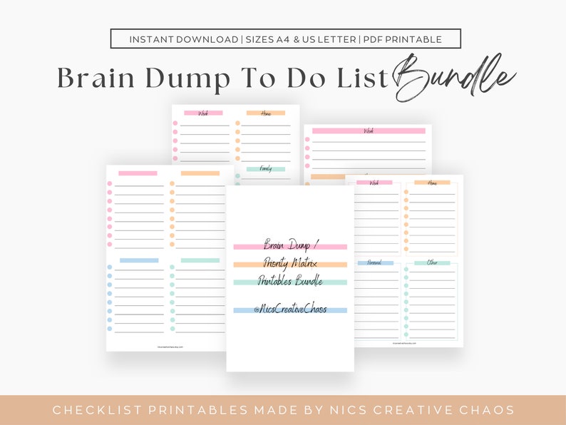 BUNDLE Checklists Printables to Do Lists Printable, Brain Dump ...