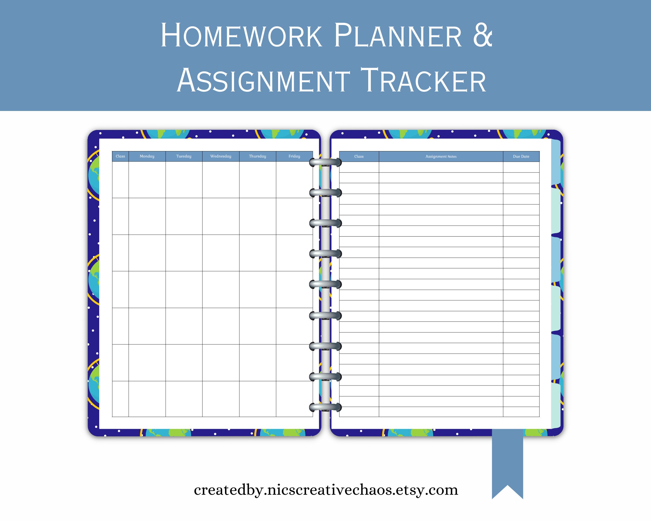 Homework Assignment Tracker Printable Planner Template, Weekly College ...