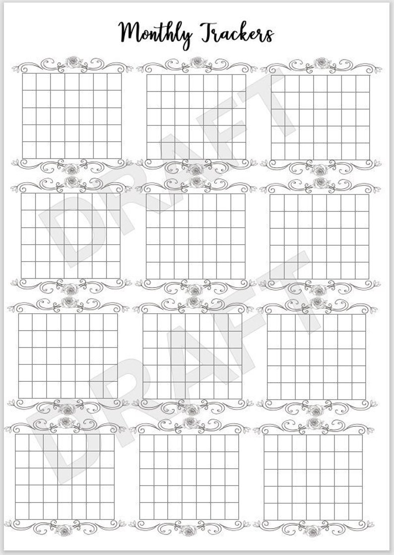 Monthly Trackers Printable Planner Stickers Habits Symptoms No Spend ...