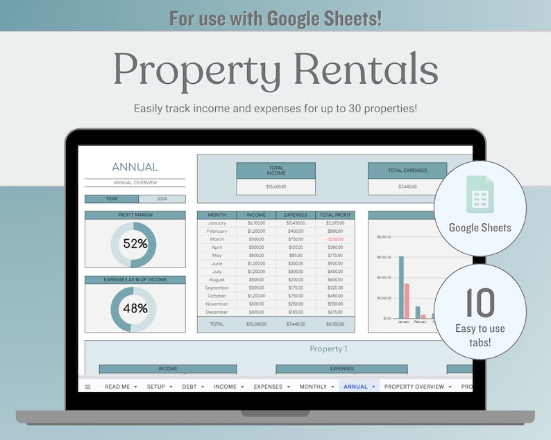 Property Rental Spreadsheet, Google Sheets Template for Landlords ...