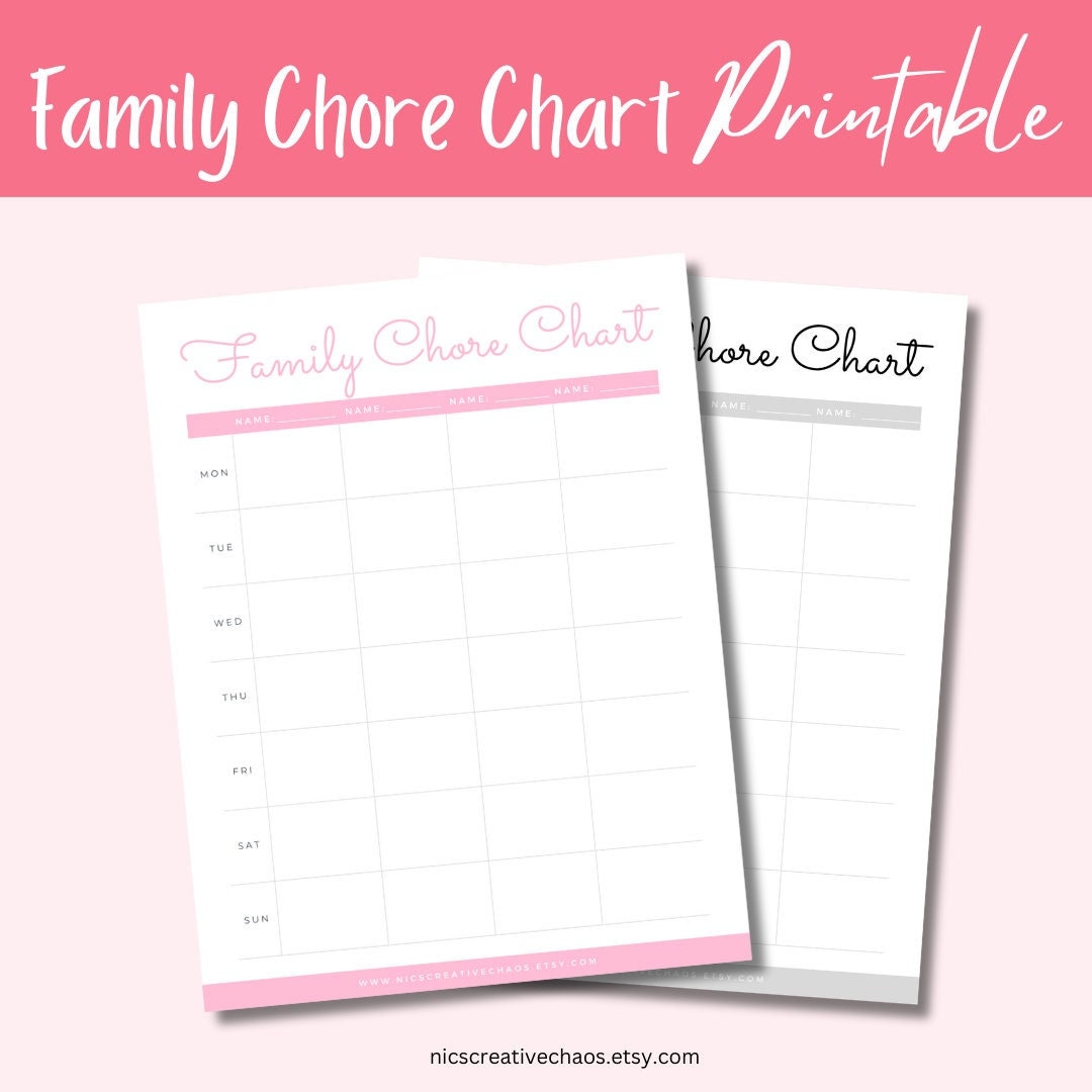 Printable Family Chore Chart Template, Use for up to 4 People, Routine ...