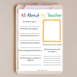 All About My Teacher Page, Classroom Printable Template, Kids Activity ...