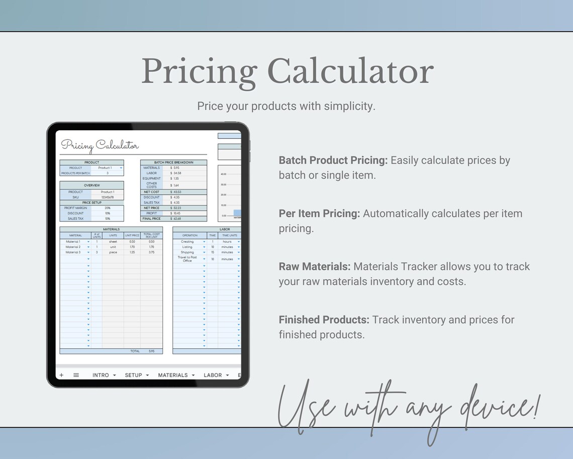 Pricing Calculator Spreadsheet Template, Google Sheets Inventory Cost ...