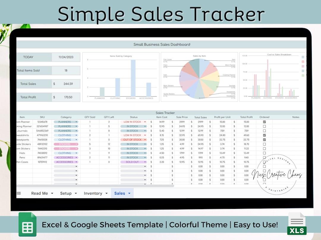 Sales Tracker Spreadsheet, Google Sheets & Excel Templates, Small ...