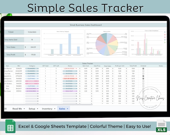 Sales Tracker Spreadsheet, Google Sheets & Excel Templates, Small ...