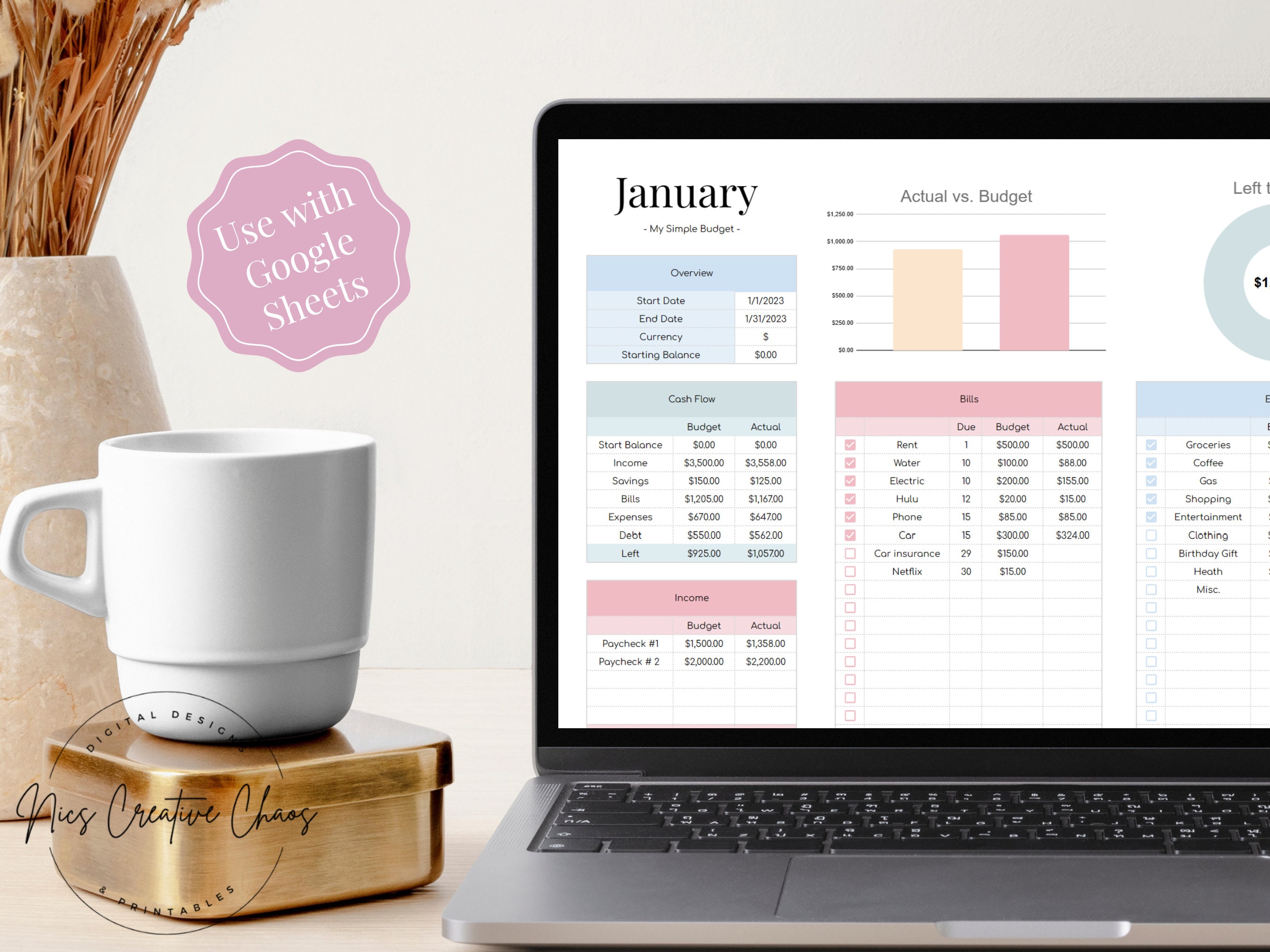 Google Sheets Budget Spreadsheet Template, Simple Budget Tracker ...