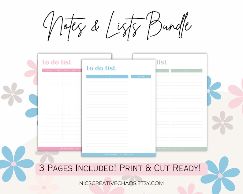 To Do List Printable Bundle, Notes and Checklists Printables Bundle ...