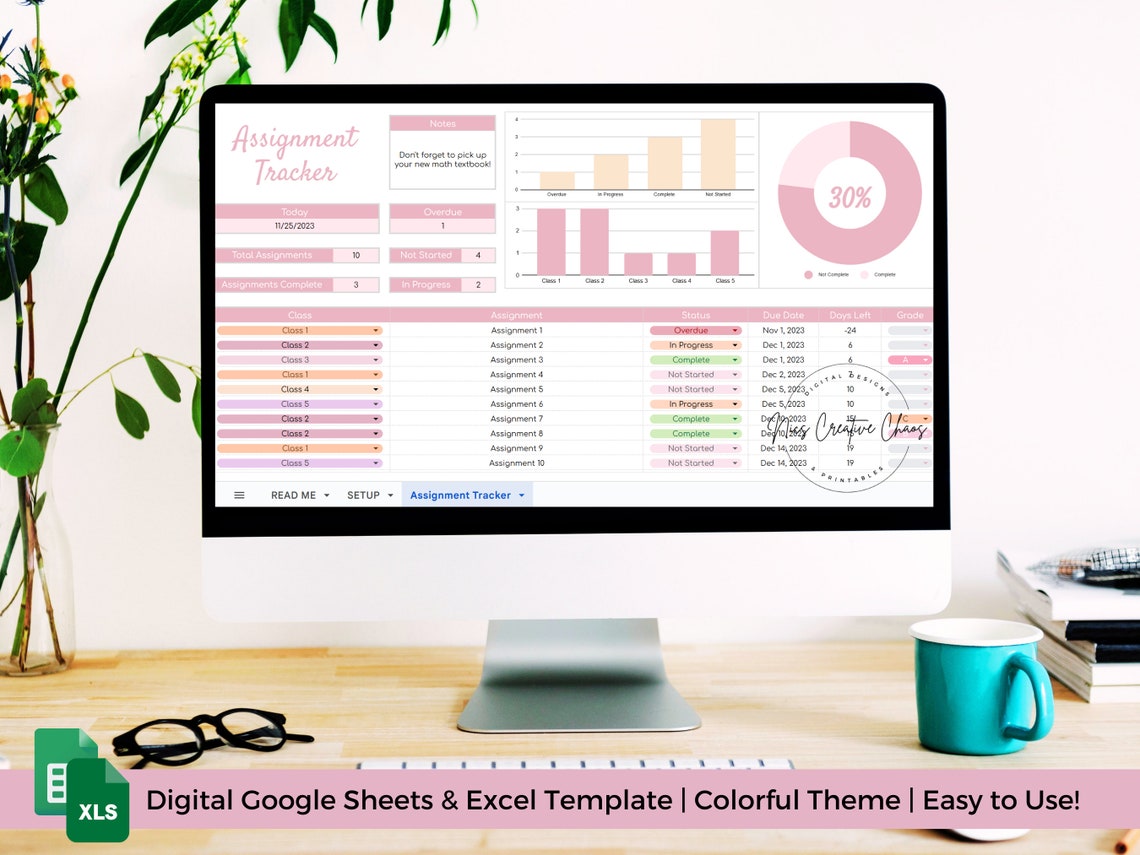 Google Sheets Assignment Tracker Spreadsheet Template, College ...